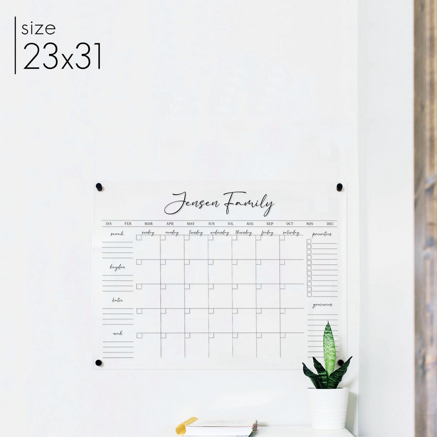 Monthly Acrylic Calendar + 6 Sections | Horizontal Pennington ...