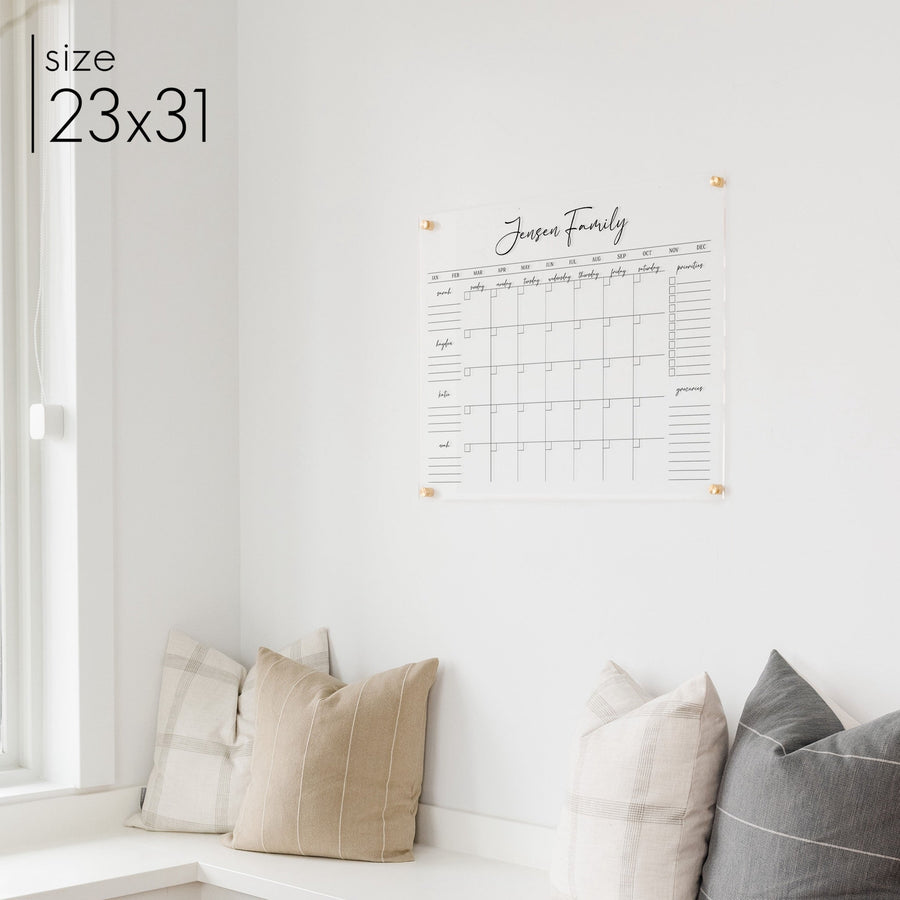 Monthly Acrylic Calendar + 6 Sections | Horizontal Pennington ...