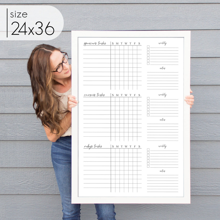 3 Person Framed Whiteboard Chore Chart | Vertical Pennington ...