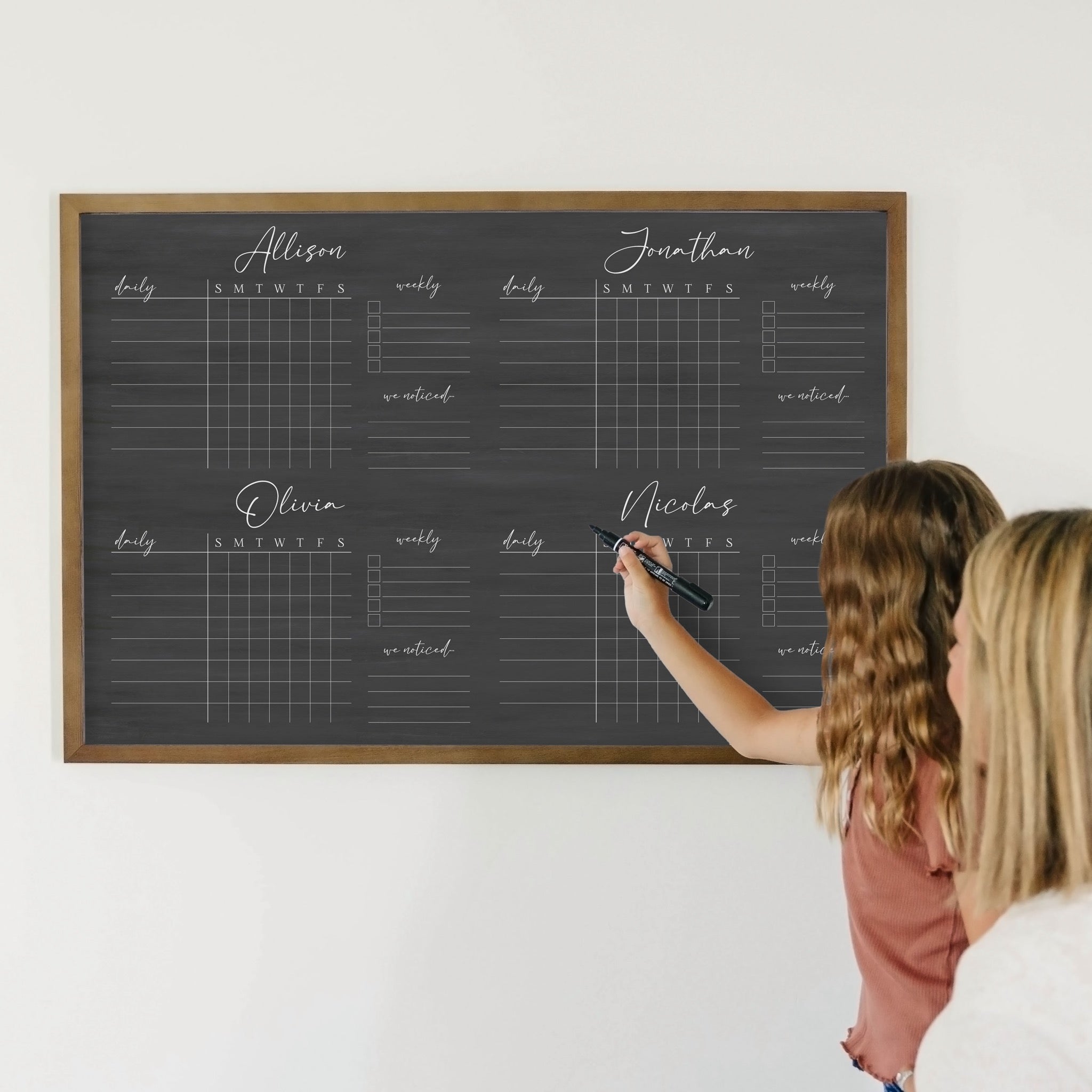 4 Person Framed Chore Chart Chalkboard | Horizontal Pennington ...