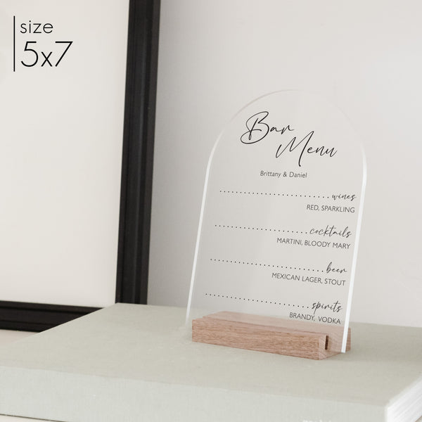 Clear Acrylic Bar Menu Sign | Vertical Olivia | circleandsquaredecor