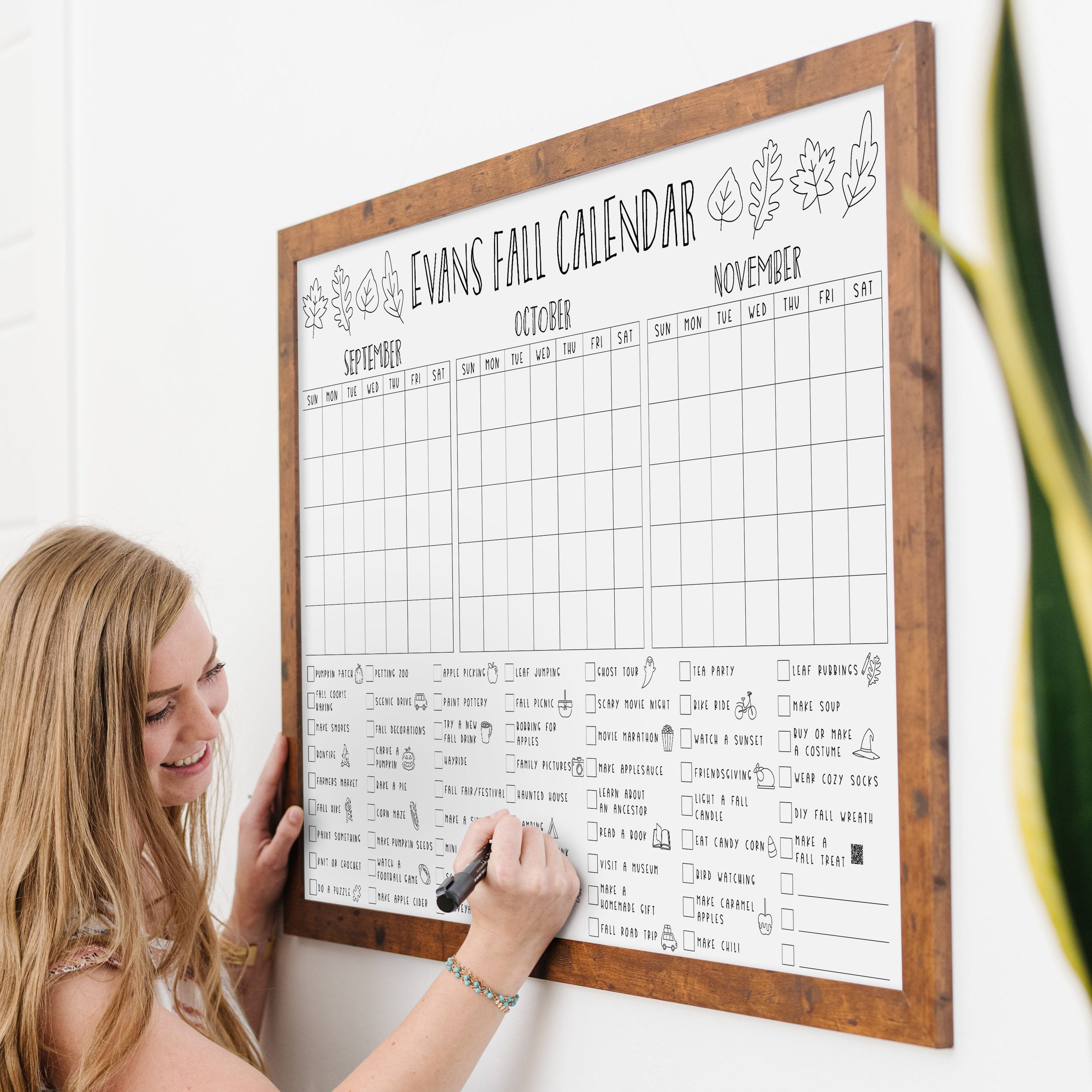 Framed 3 Month Fall Bucket List Calendar | Horizontal Leaf ...