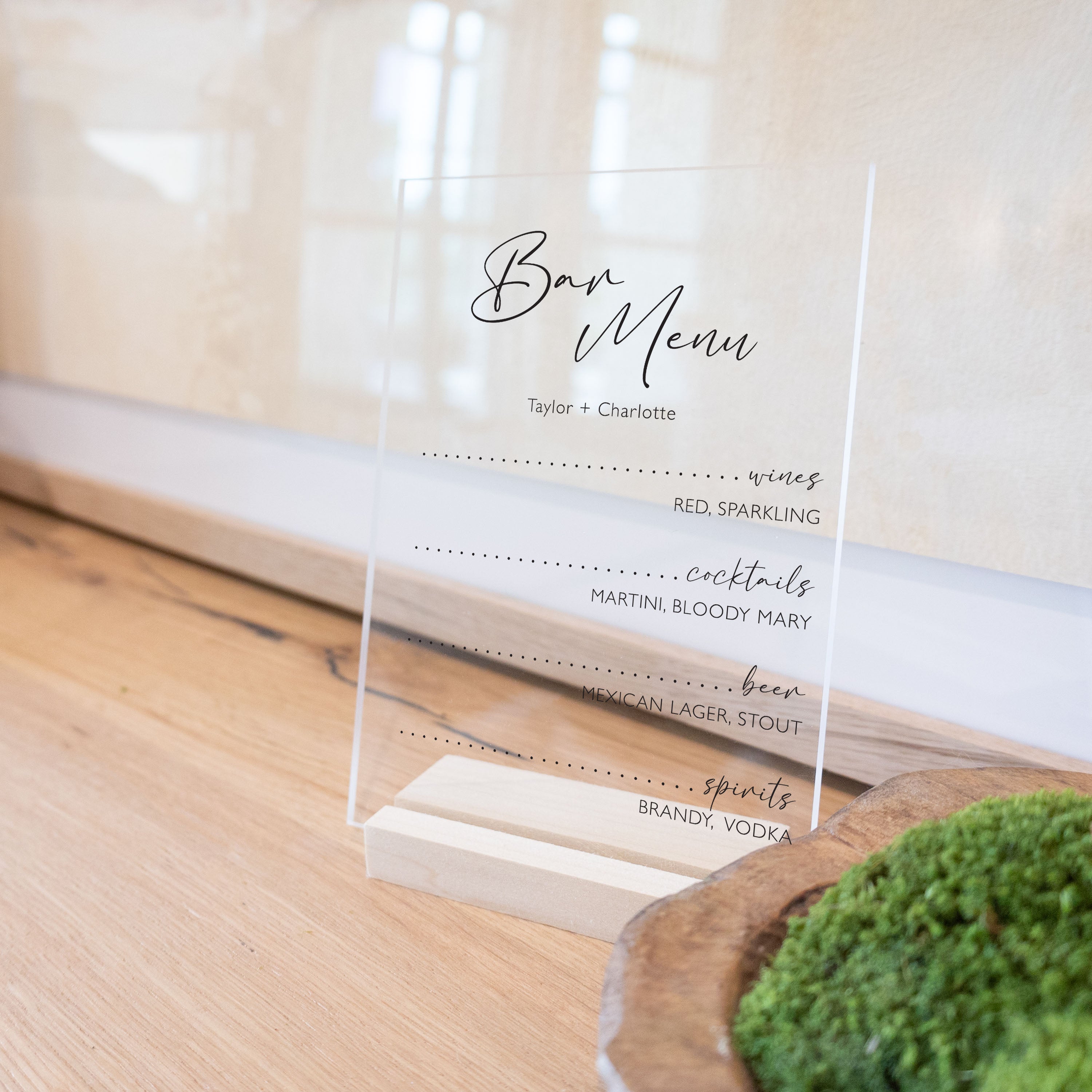 Clear Acrylic Bar Menu Sign | Vertical Olivia