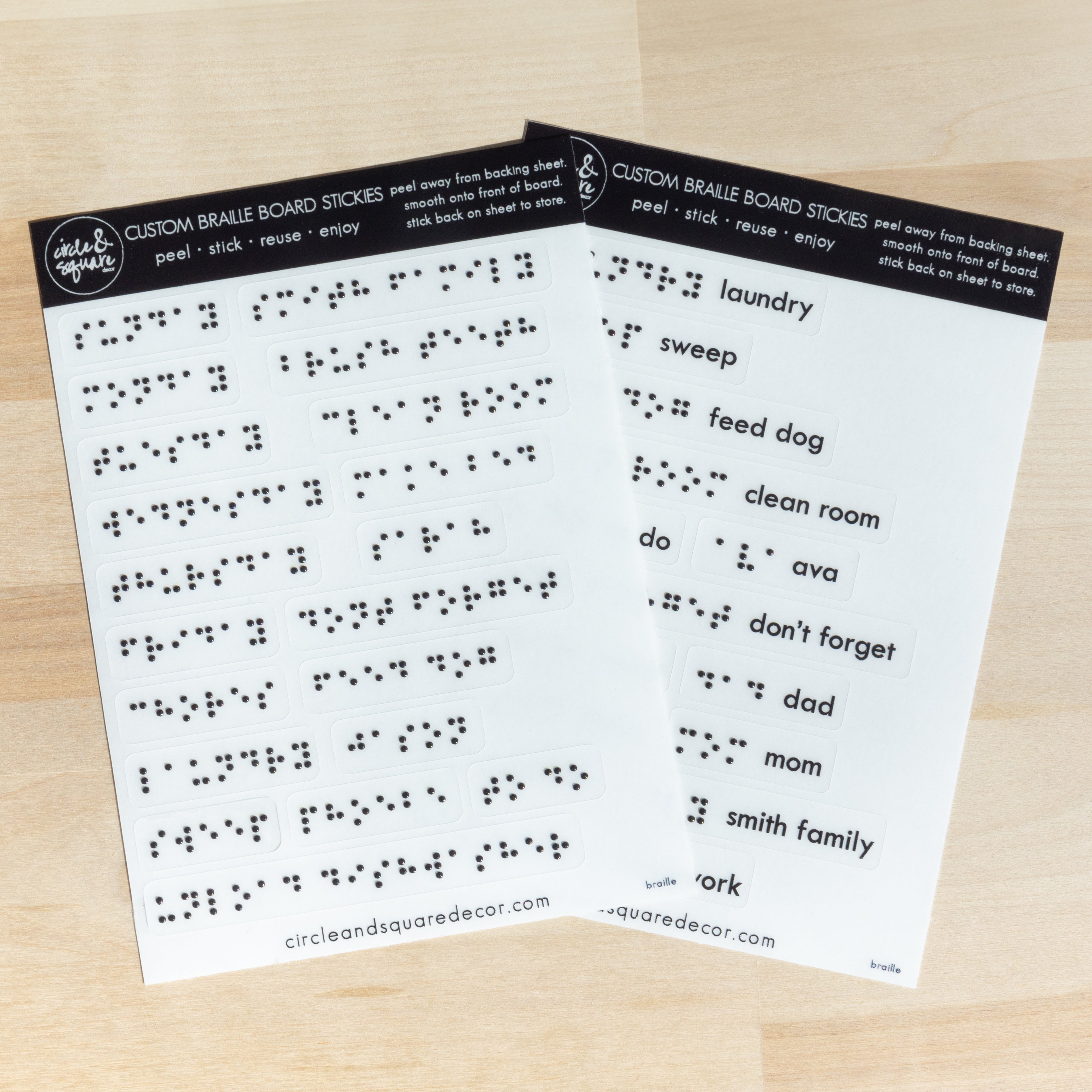 Custom Braille Board Stickies | circleandsquaredecor