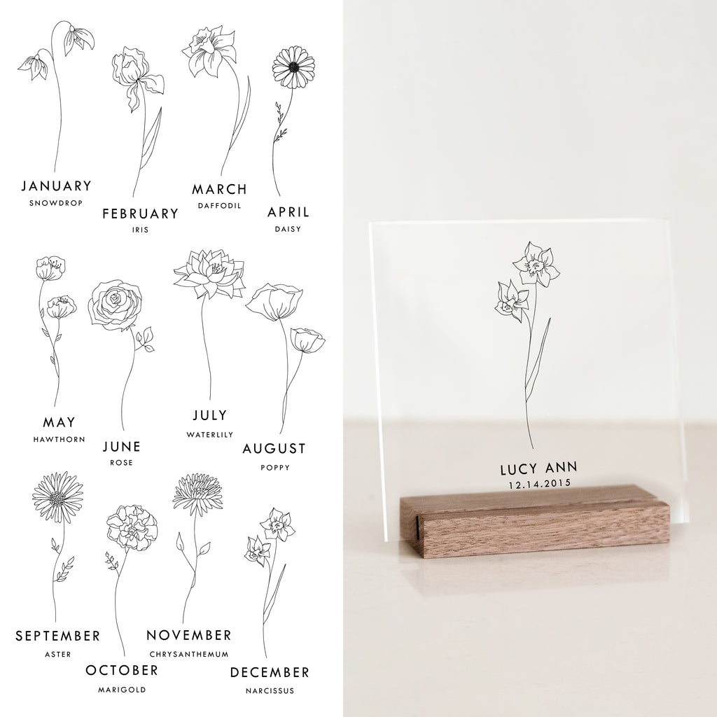 Personalized Birth Flower Art | Print Style | circleandsquaredecor